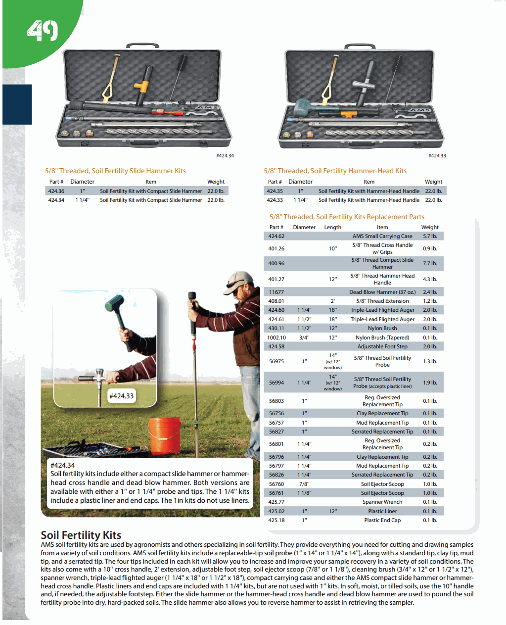 AMS 424.35 1" Soil Fertility Sampling Kit w/Hammer Head Cross Handle ...
