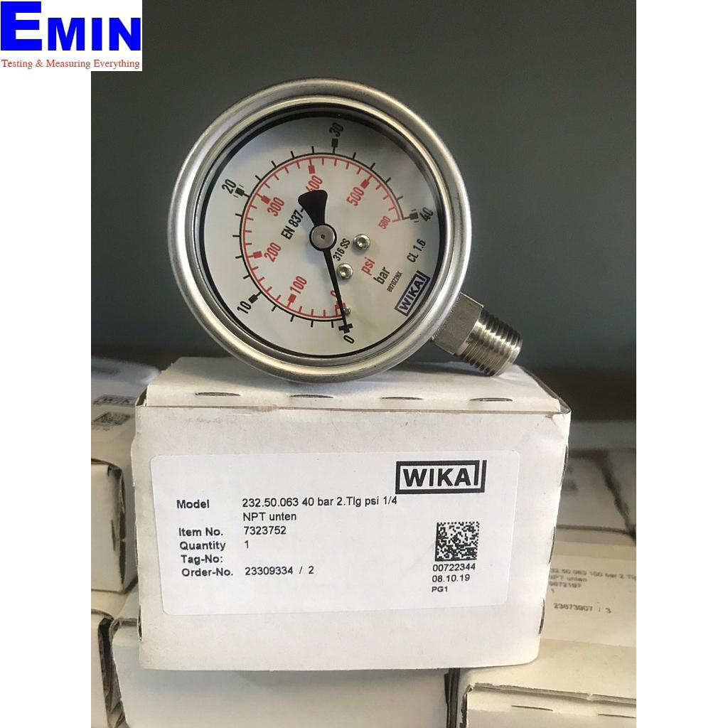 WIKA 232.50.063 (40 Bar(580Psi),dial 100,chân đứng) Pressure Gauges ...