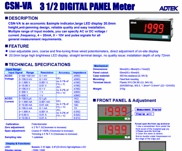 Adtek CSN-VA DIGITAL PANEL Meter | EMIN.COM.MM