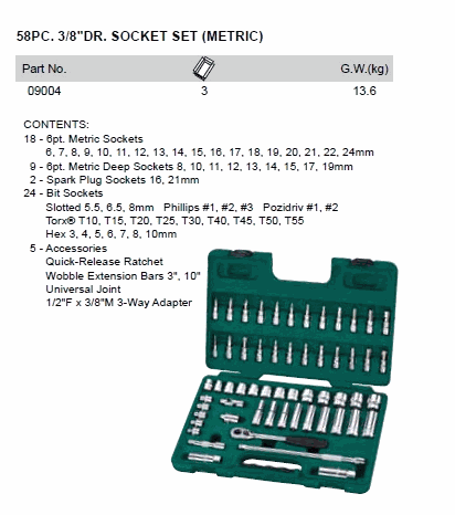 SATA 09004 58PC. 3/8inch DR. SOCKET SET (METRIC) | EMIN.COM.MM