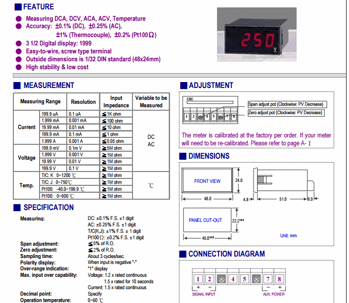Adtek CSMS-321T Digital panel meter (2A, 200V, 1200 ℃) | EMIN.COM.MM