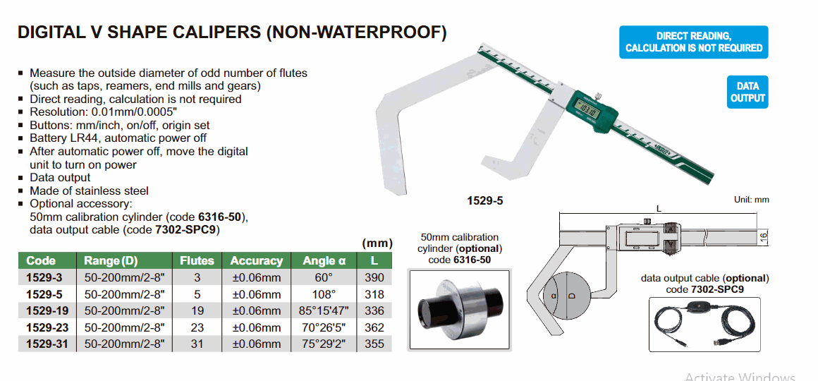 INSIZE 1529-3 Digital V Type Caliper (50~200mm; 3 flutes) | EMIN.COM.MM
