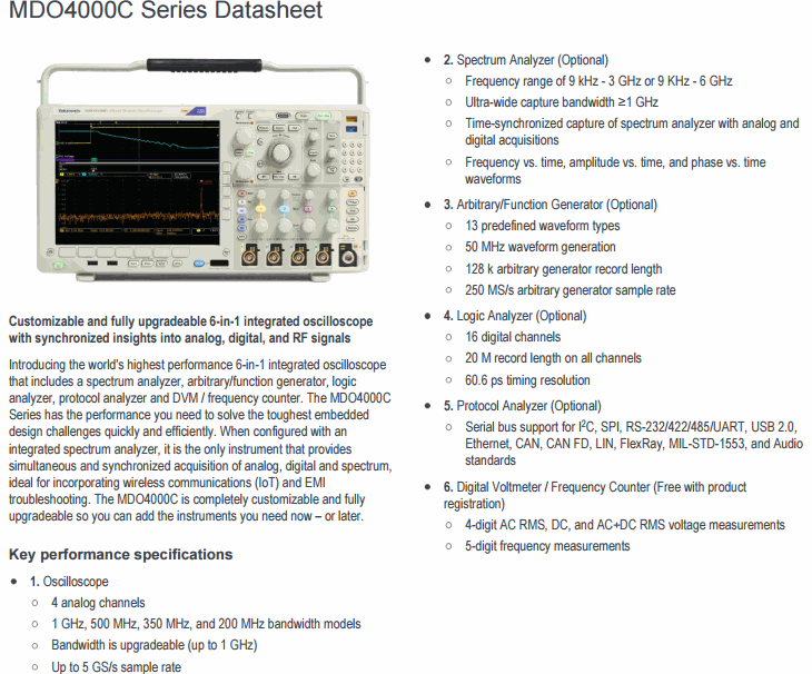 TEKTRONIX MDO4034C Mixed Domain Oscilloscope (350MHz, 4 channel) | EMIN ...