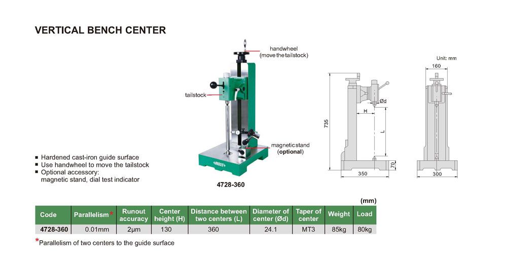 INSIZE 4728-360 Vertical Bench Center (0.01mm; 2 μm) | EMIN.COM.MM